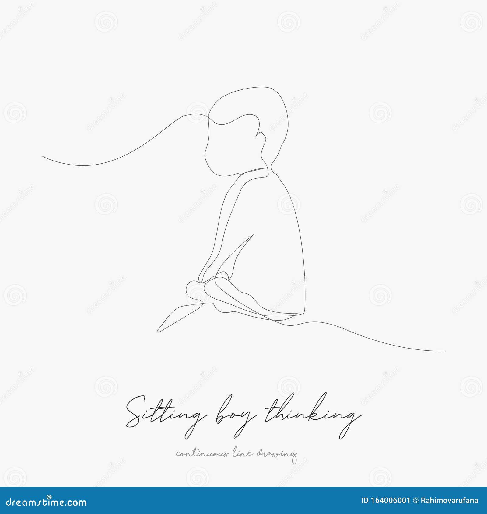 Continuous Line Drawing. Sitting Boy Thinking. Simple Vector ...