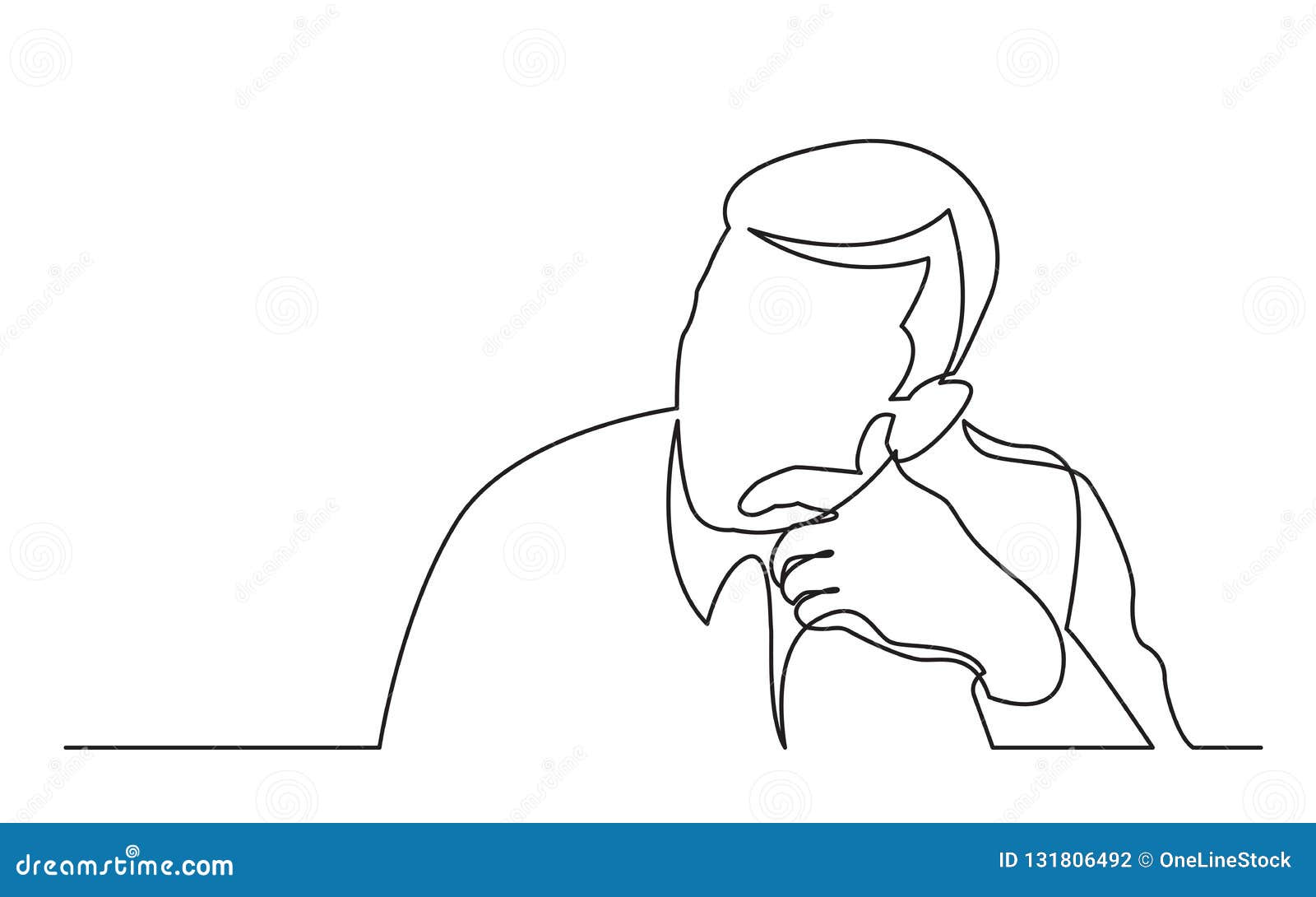 Continuous Line Drawing of Sitting Man in Deep Thoughts Stock ...