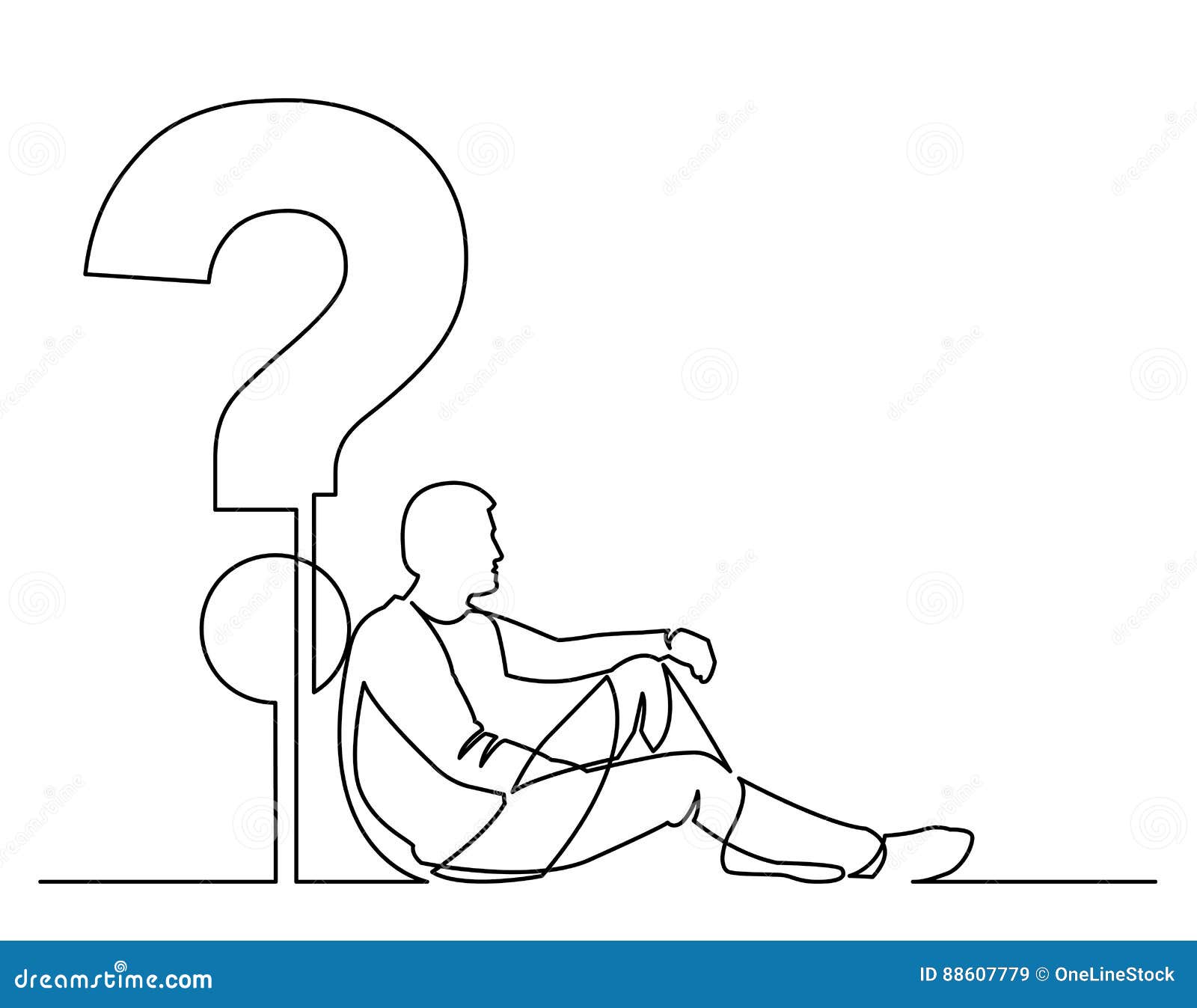 Continuous Line Drawing of Sitting Man with Some Question Stock Vector ...