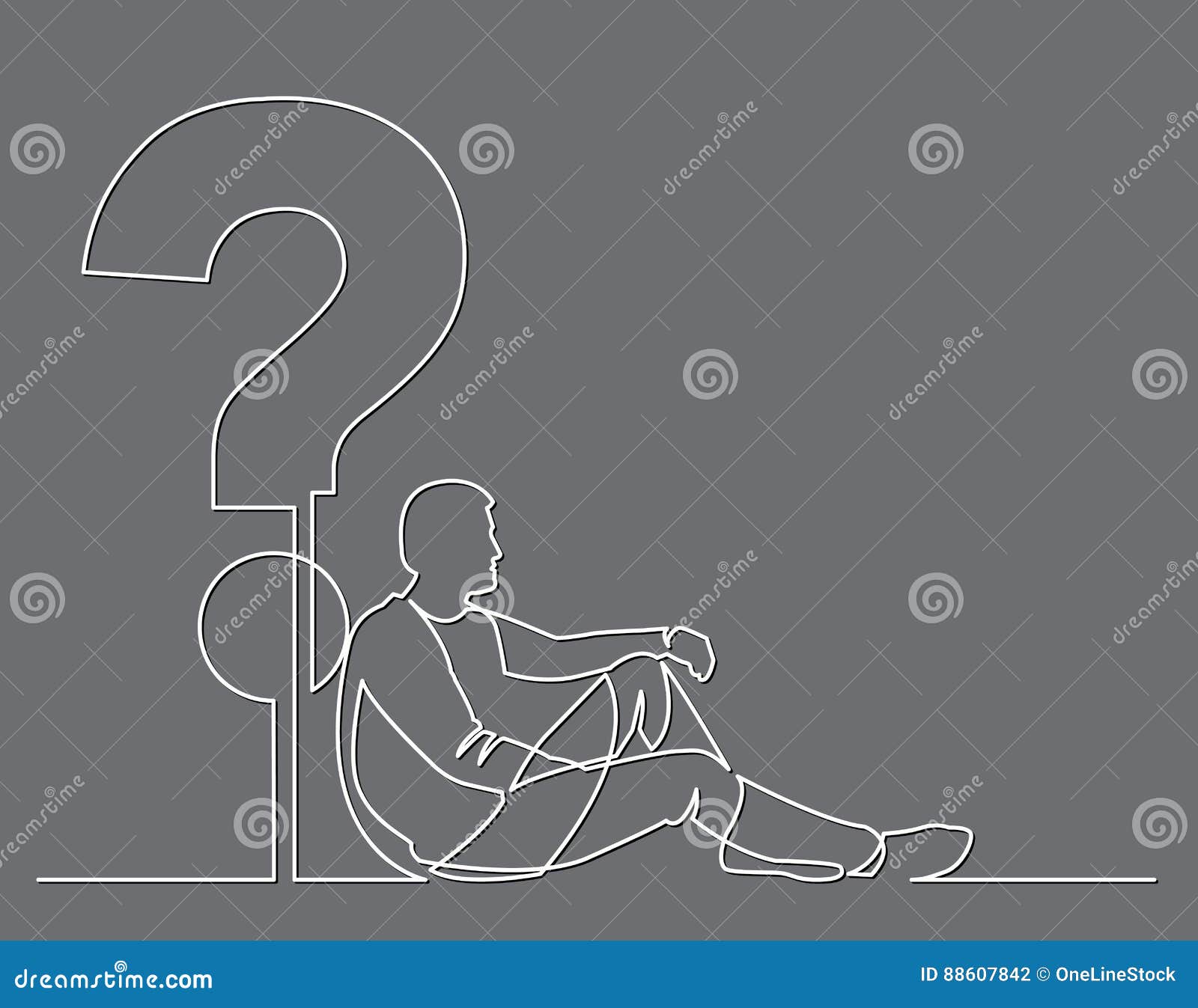 Continuous Line Drawing of Sitting Man with Some Question Stock Vector ...
