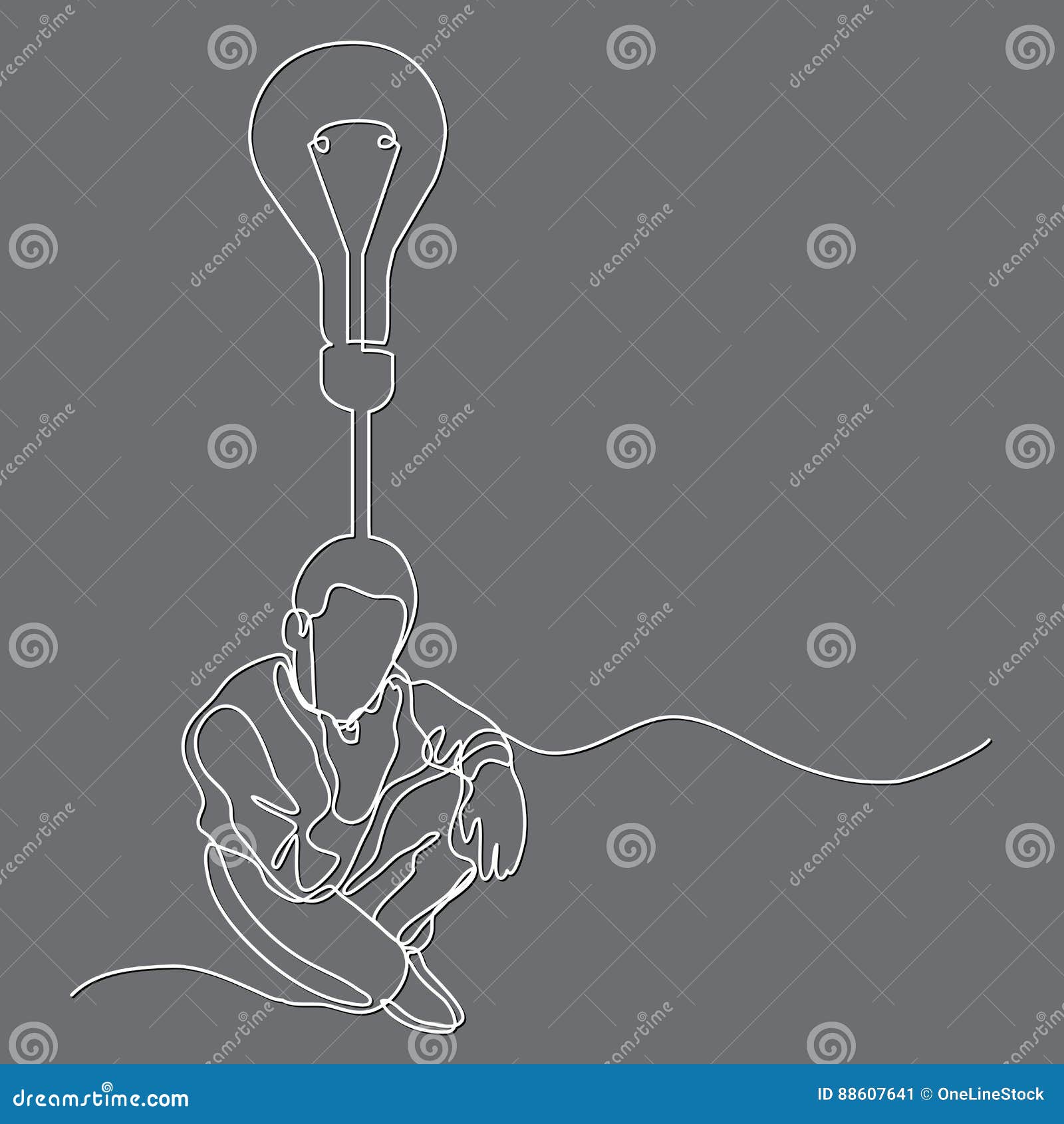 Continuous Line Drawing of Sitting Man Thinking about Idea Stock Vector ...