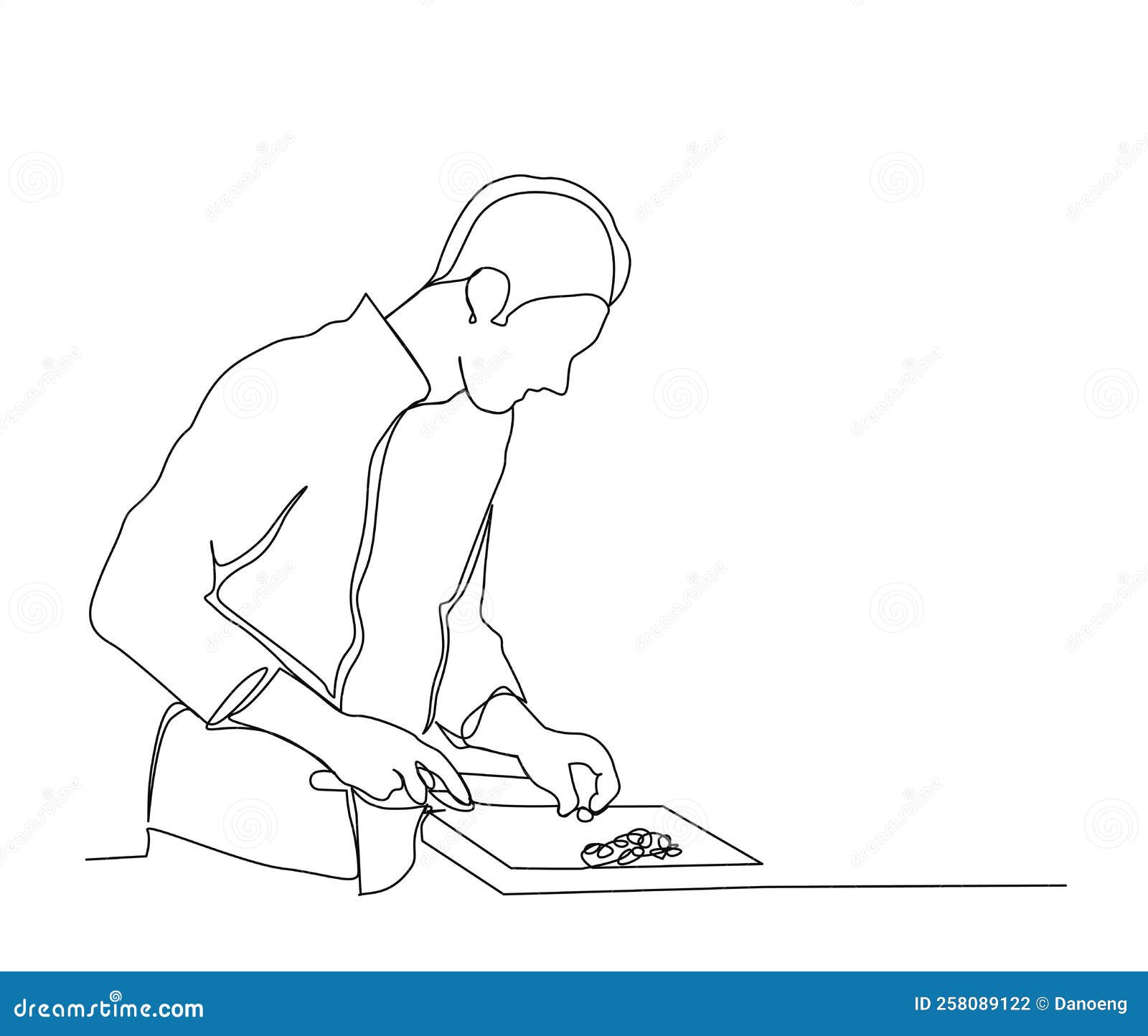 Continuous Line Drawing of Slice of Chef Chopping Vegetable Vector ...