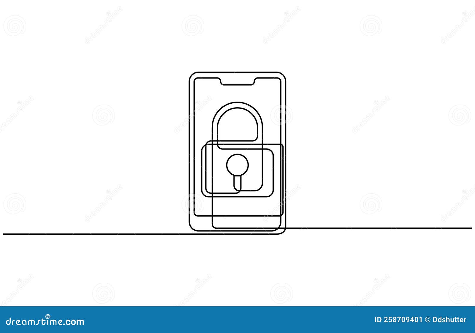 Continuous Line Drawing of Smartphone with Security Lock on Screen ...