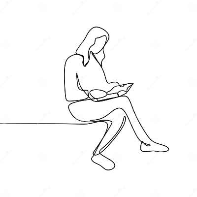 Continuous Line Drawing of Someone Reading a Book Stock Vector ...
