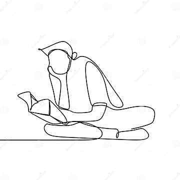Continuous Line Drawing of Someone Reading a Book Stock Vector ...