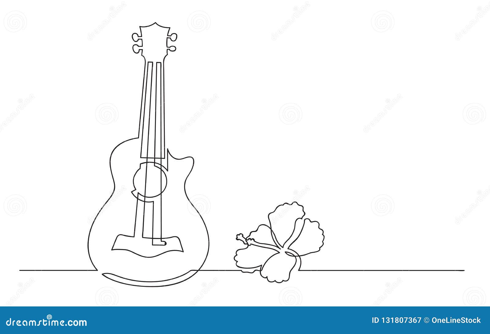 Continuous Line Drawing of Soprano Ukulele with Flower Stock Vector ...