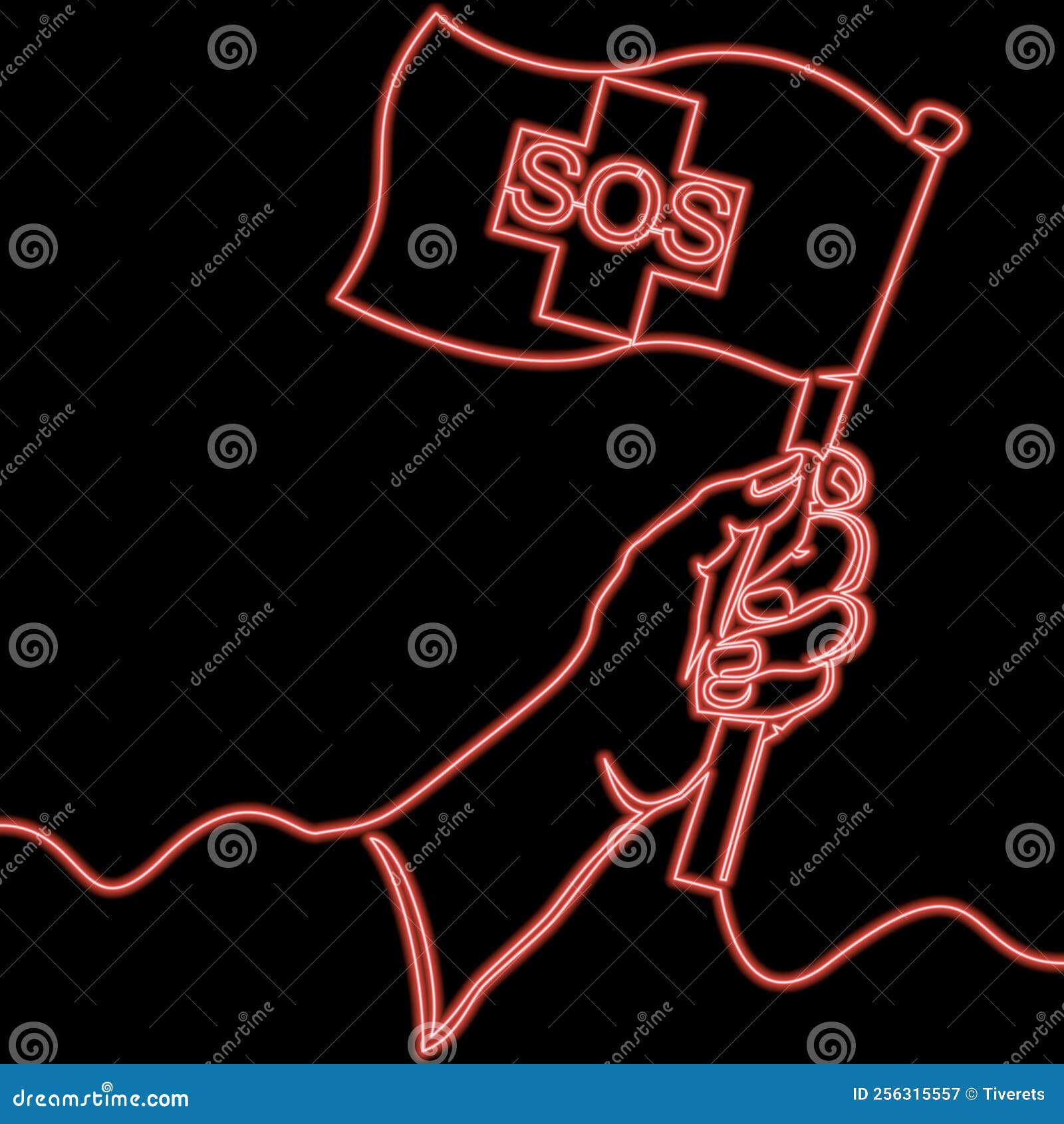 Continuous Line Drawing SOS Red Flag Icon Neon Glow Vector Illustration ...