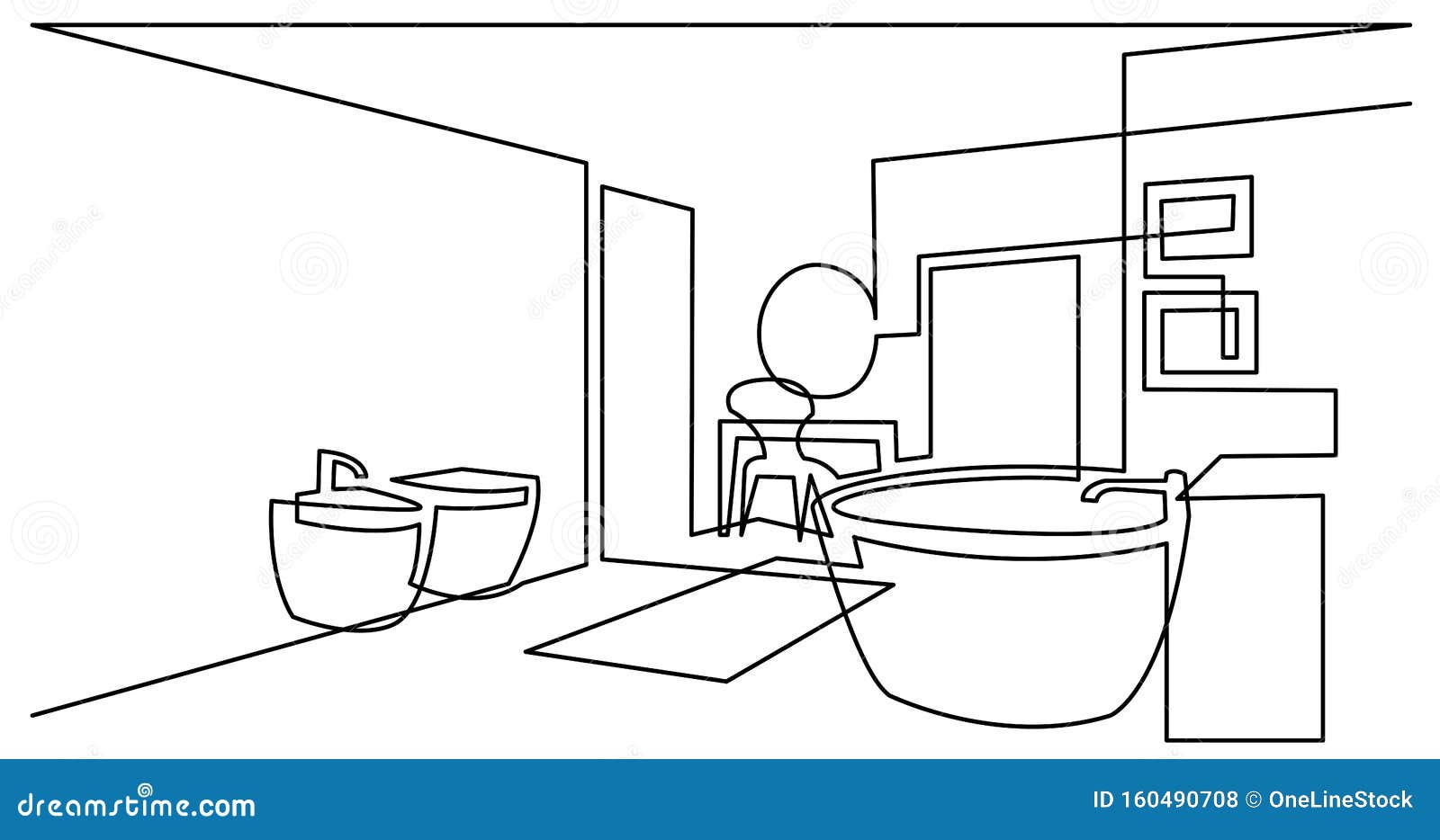 Continuous Line Drawing of Spacious Bathroom Stock Vector ...
