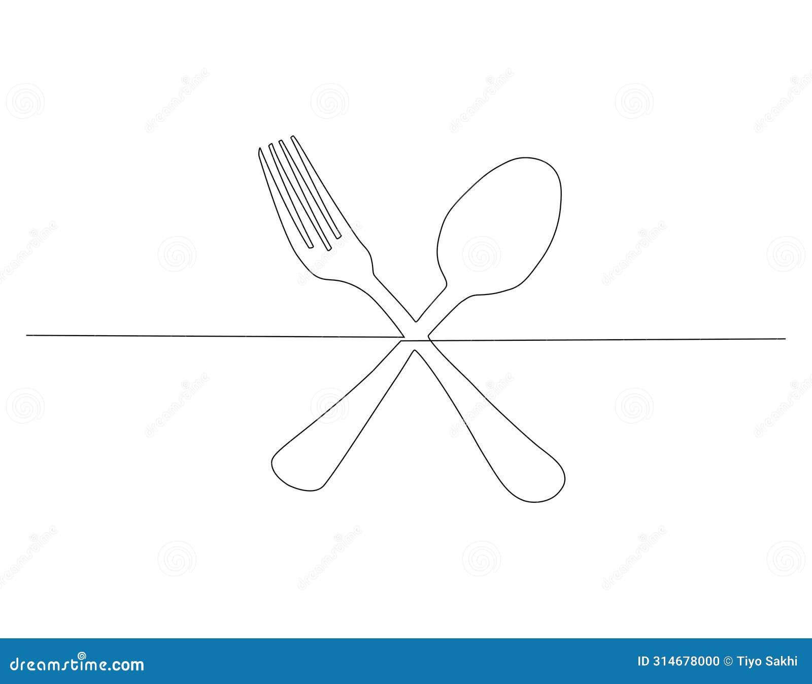 Continuous Line Drawing of Spoon and Fork. One Line of Spoon and Fork ...
