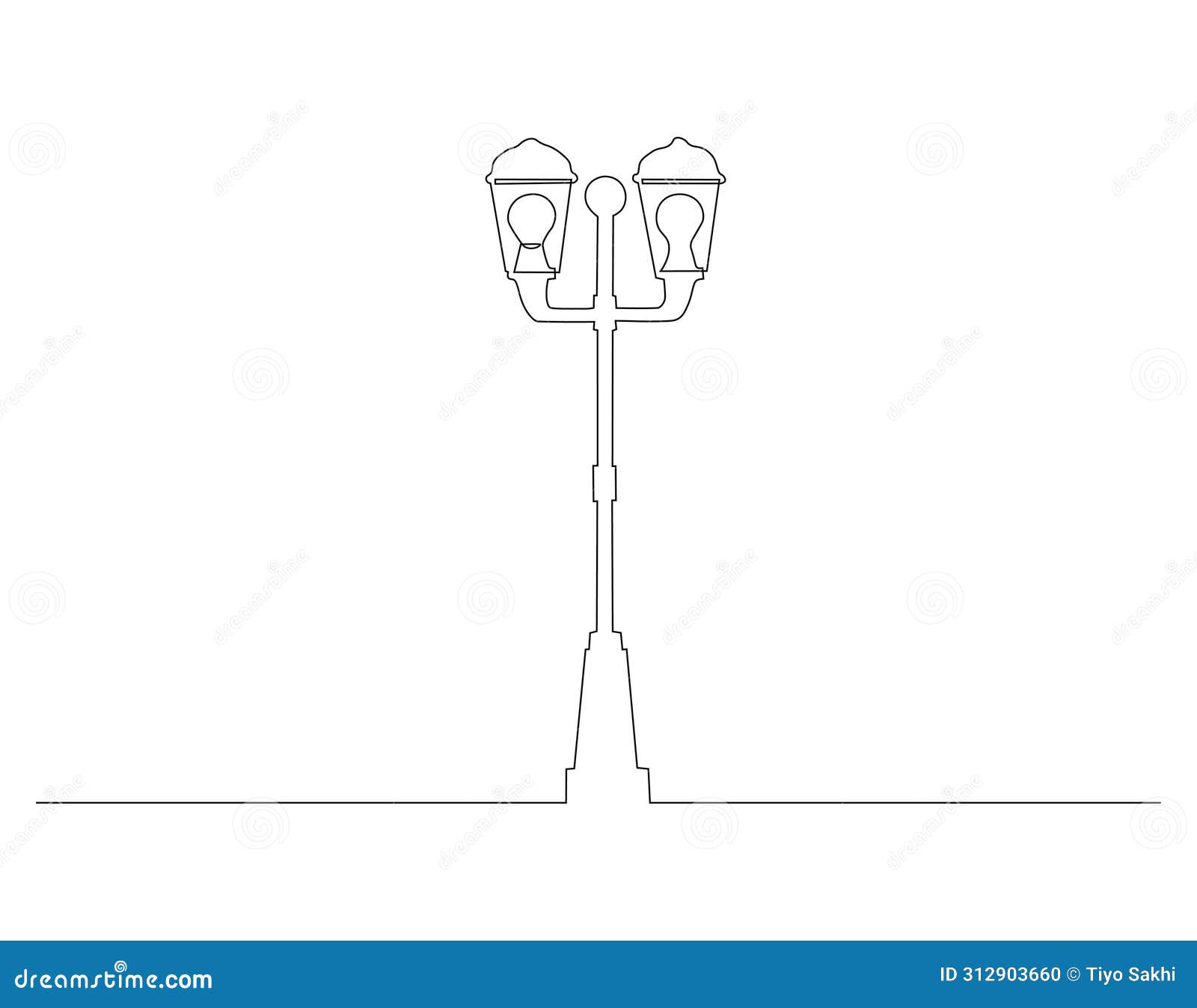 Continuous Line Drawing of Spotlight Street Light. One Line of Street ...