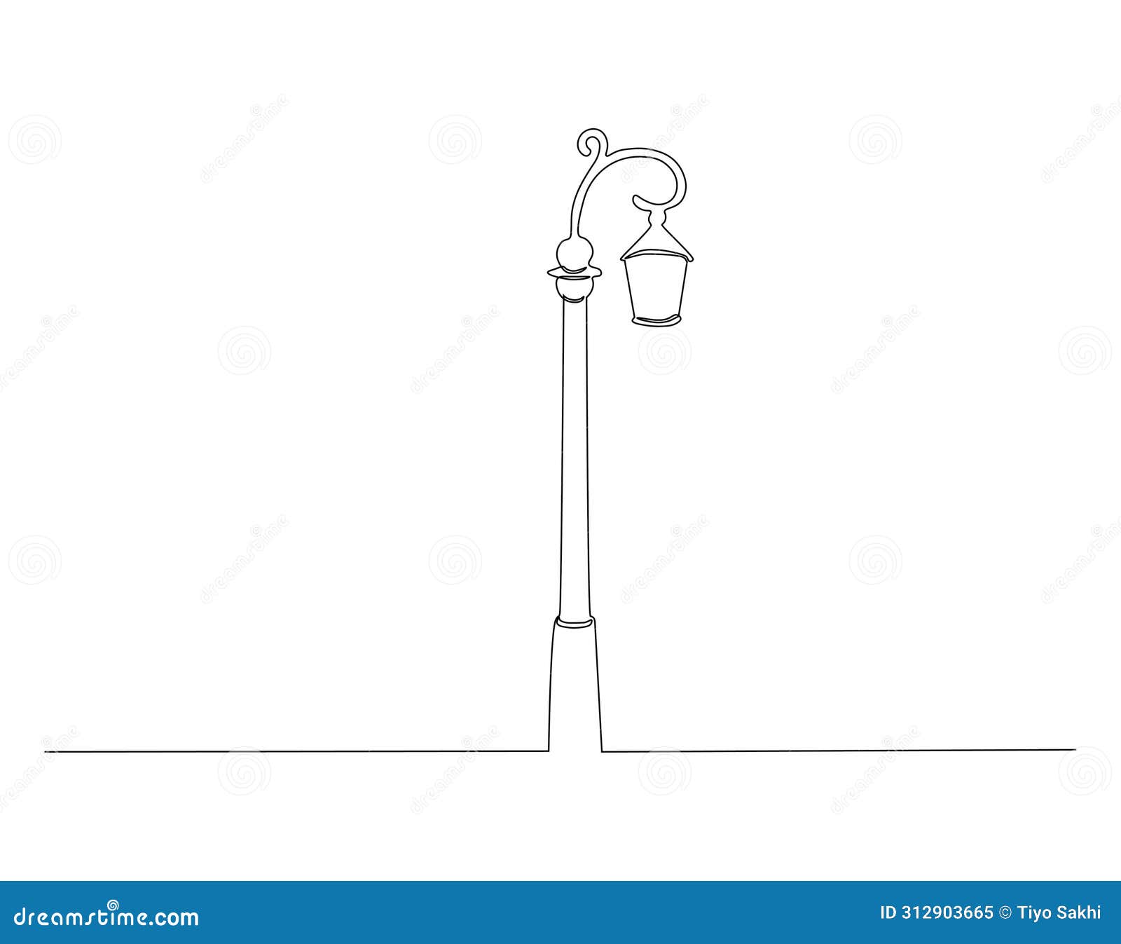 Continuous Line Drawing of Spotlight Street Light. One Line of Street ...