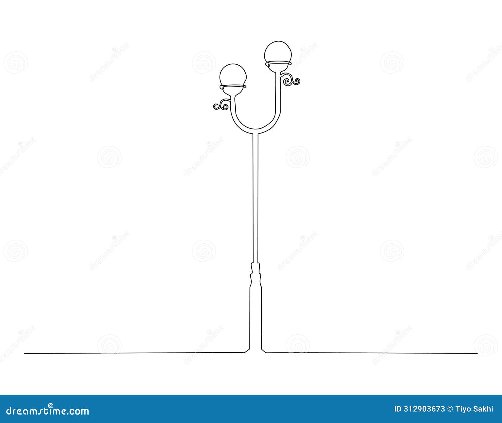 Continuous Line Drawing of Spotlight Street Light. One Line of Street ...