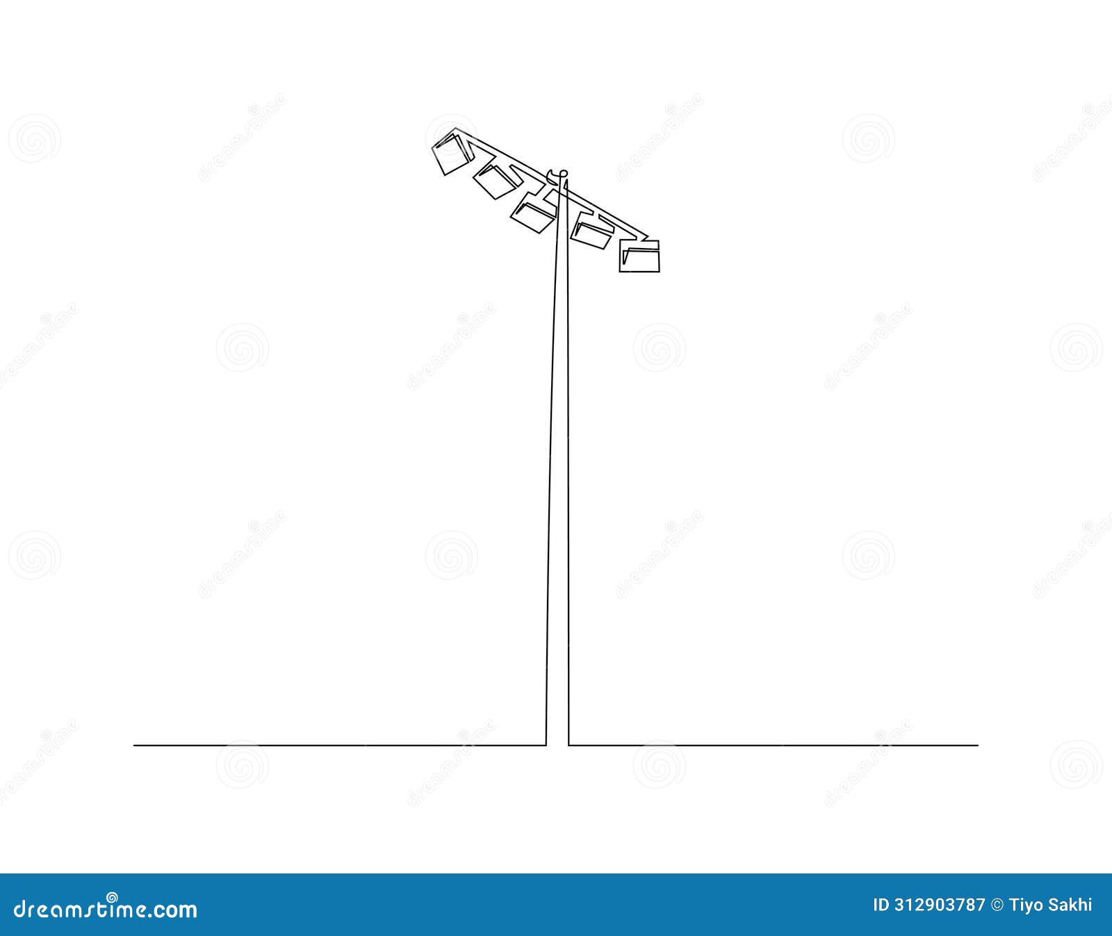 Continuous Line Drawing of Spotlight Street Light. One Line of Street ...