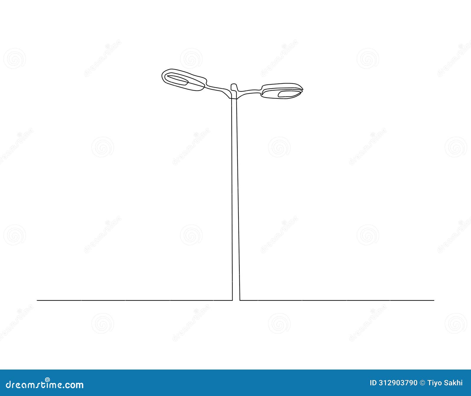 Continuous Line Drawing of Spotlight Street Light. One Line of Street ...