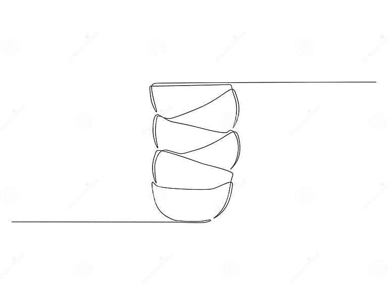 Continuous Line Drawing of Stack of Bowls. One Line of Bowls. Bowls ...