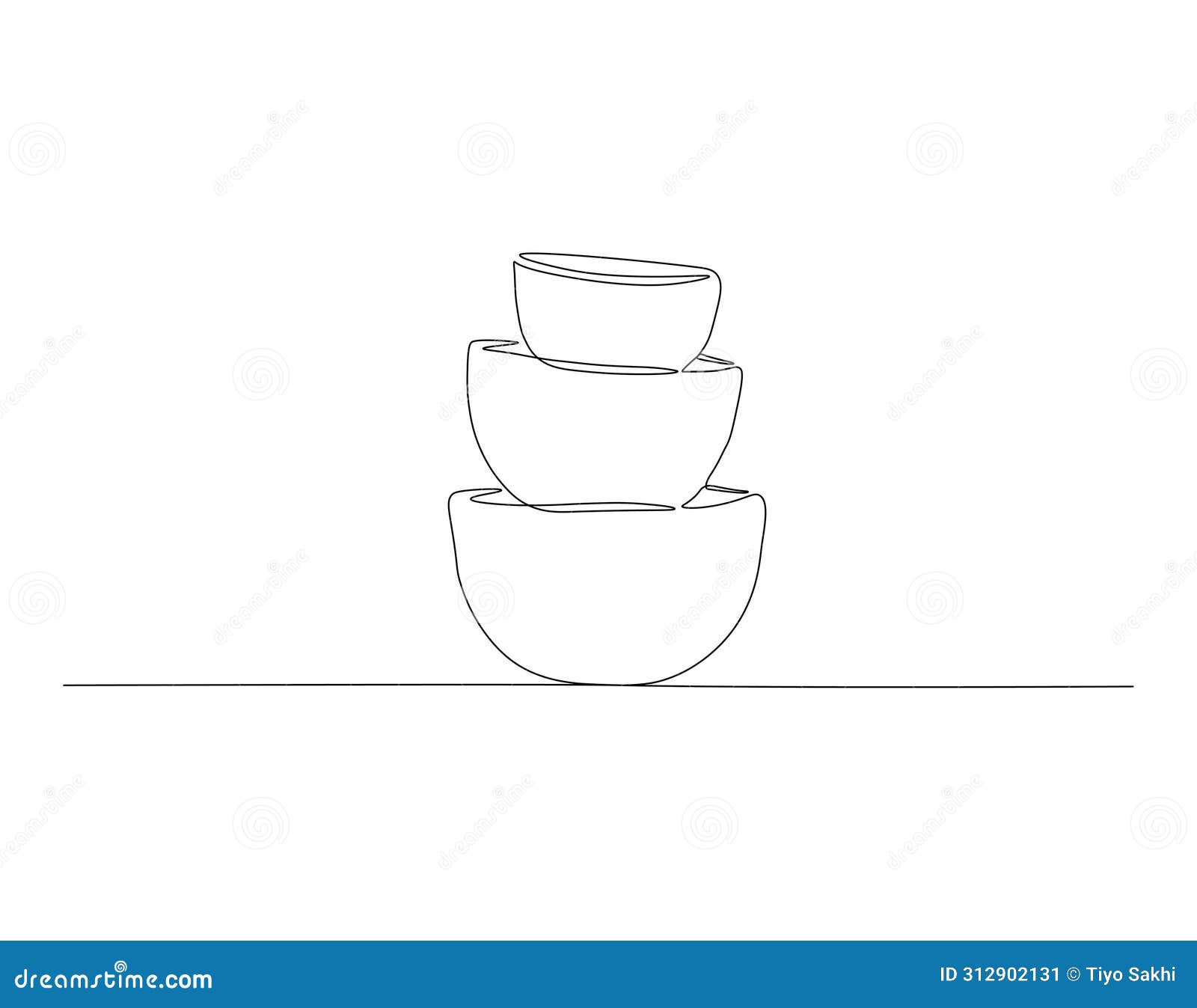Continuous Line Drawing of Stack of Bowls. One Line of Bowls. Bowls ...
