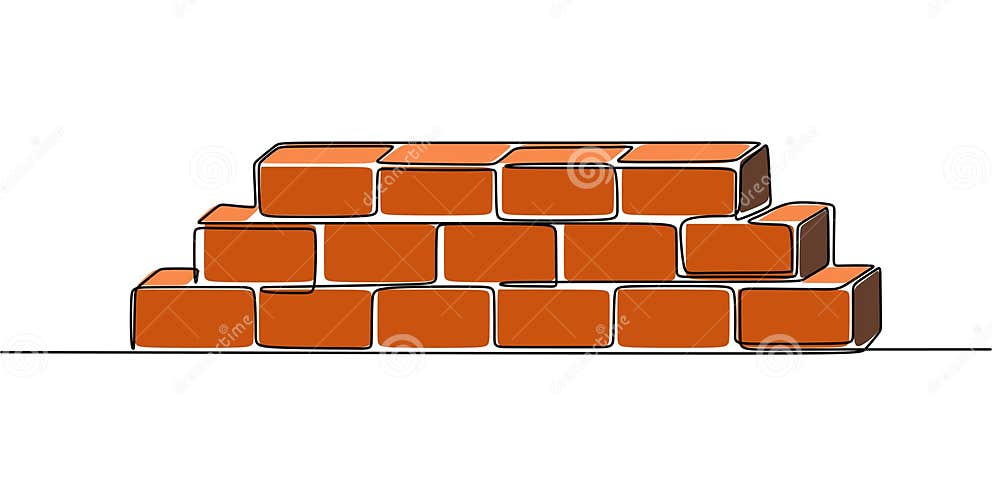 Continuous Line Drawing of Stack of Bricks or Concrete Blocks for ...