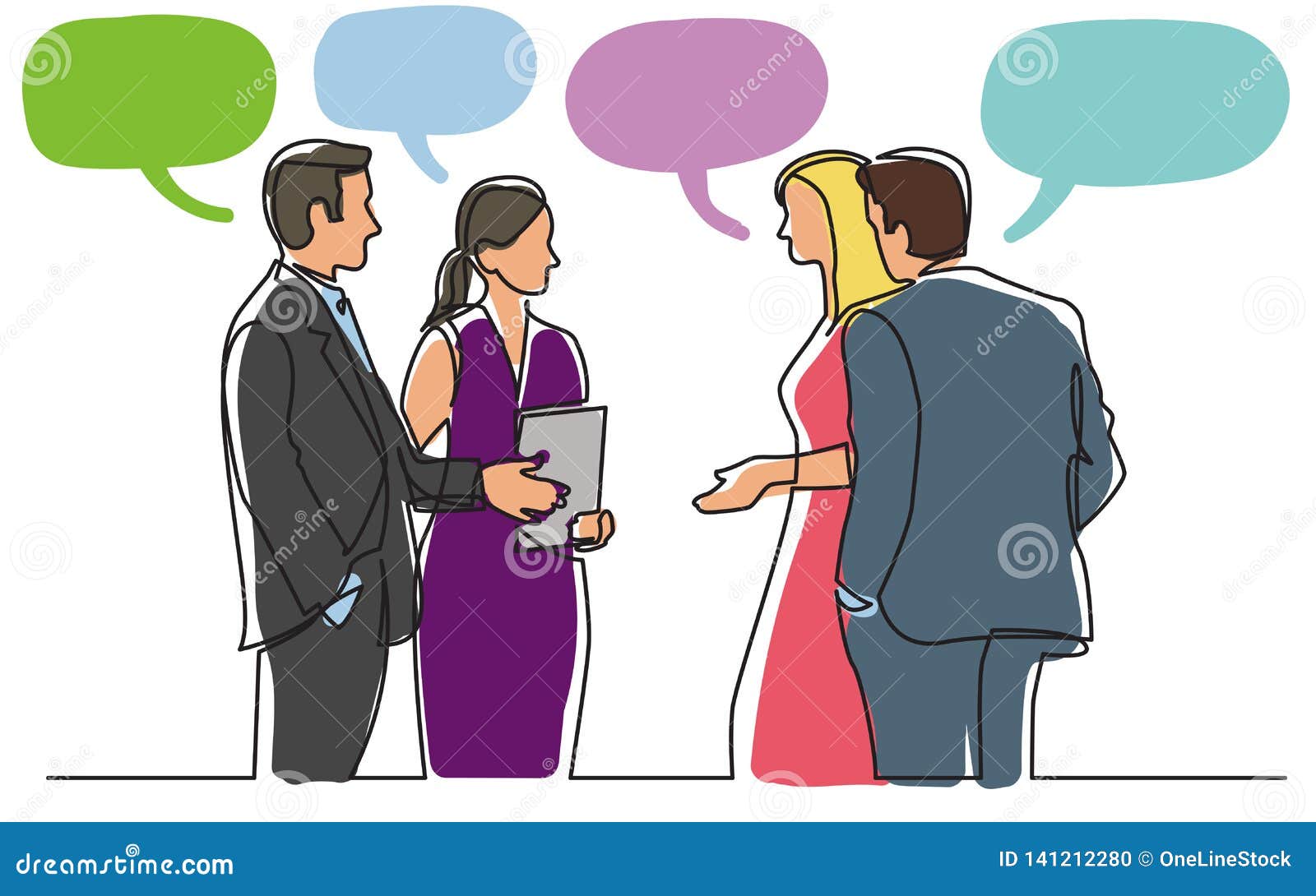 Continuous Line Drawing of Standing Businee People Discussing Deal ...