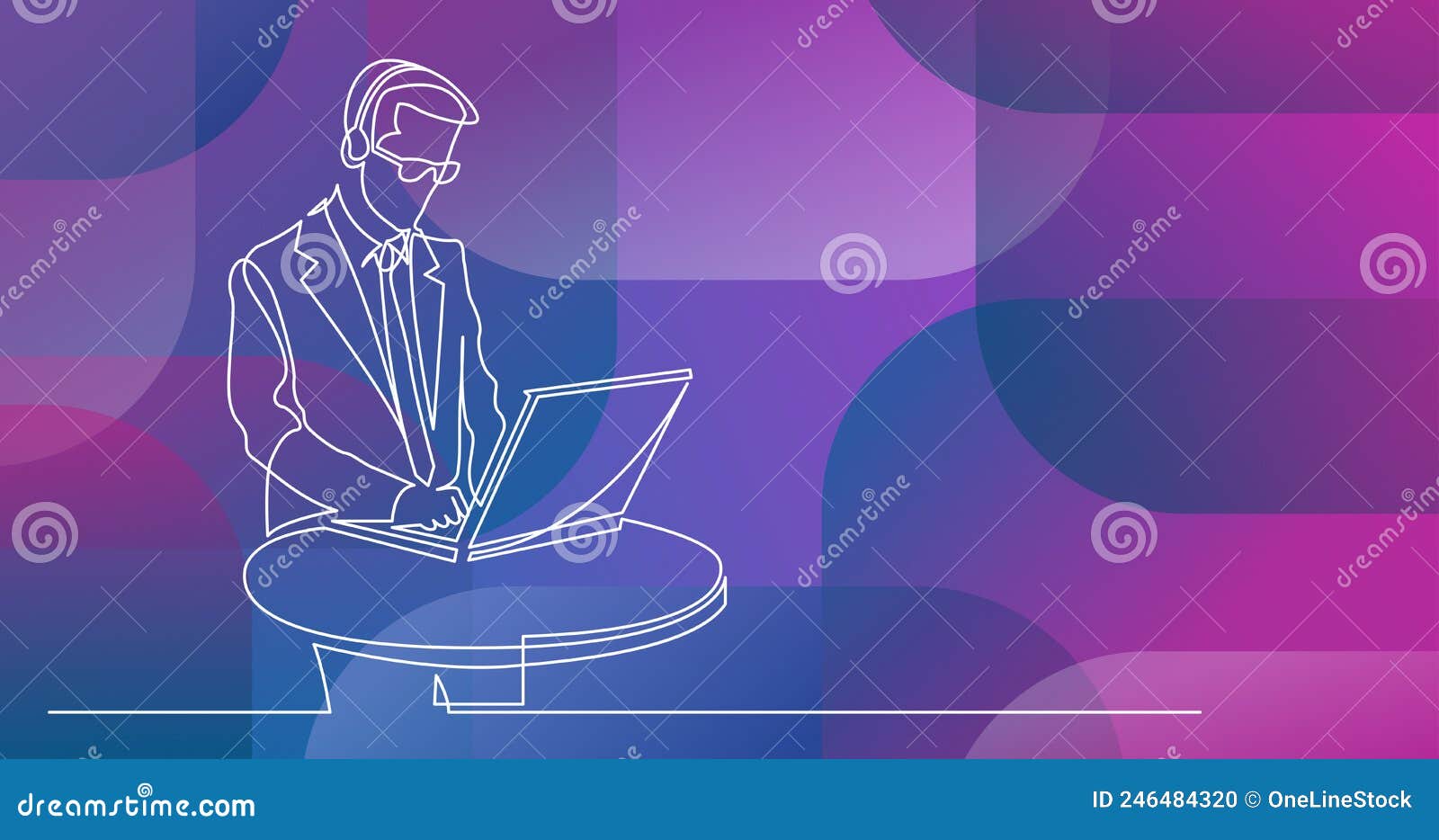 Continuous Line Drawing of Standing Call Center Worker with Laptop ...