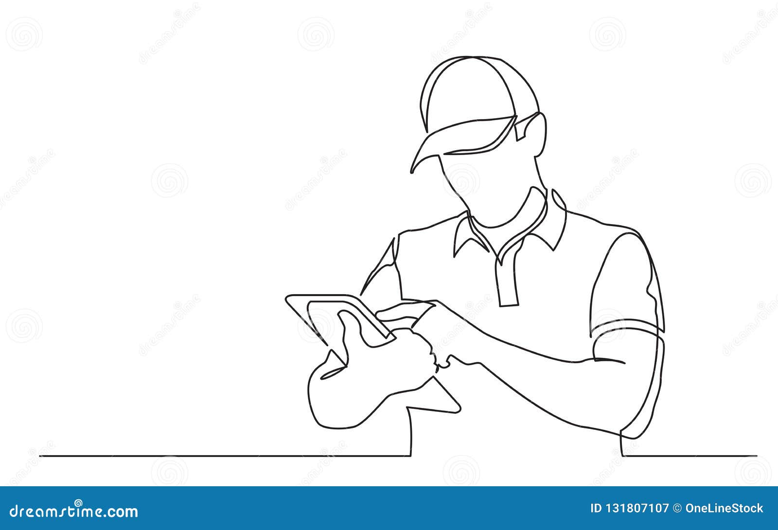 Continuous Line Drawing of Standing Delivery Guy Filling Order on ...