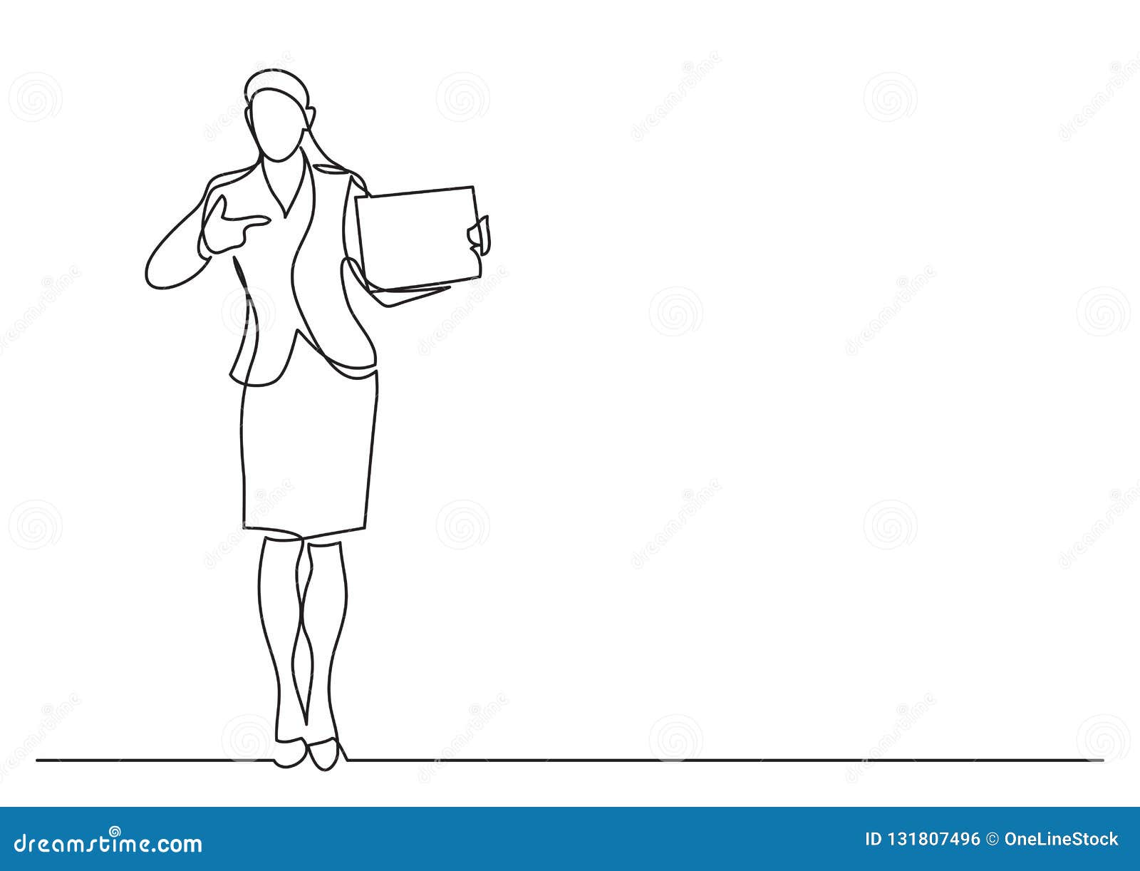 Continuous Line Drawing of Standing Female Office Worker Pointing at ...