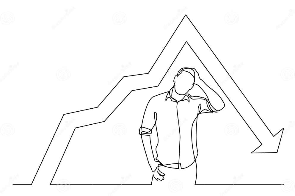 Continuous Line Drawing of Standing Frustrated Man with Decreasing ...