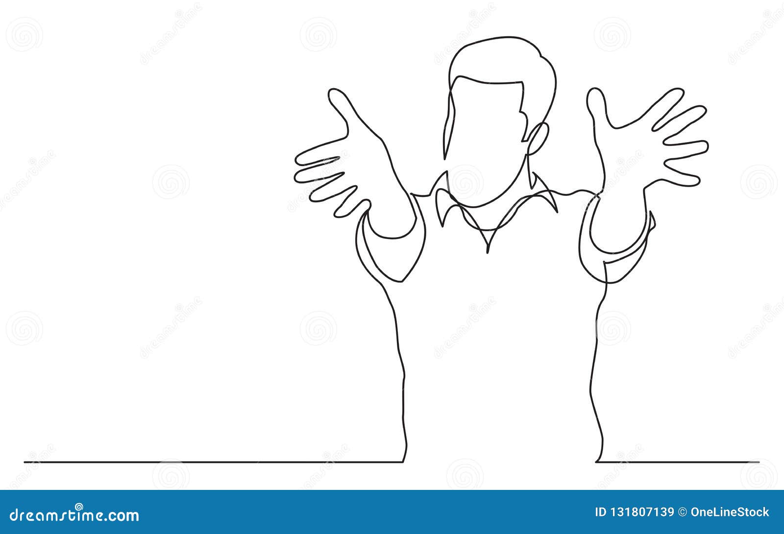 Continuous Line Drawing Of Standing Man Greeting Stretching Hands Stock
