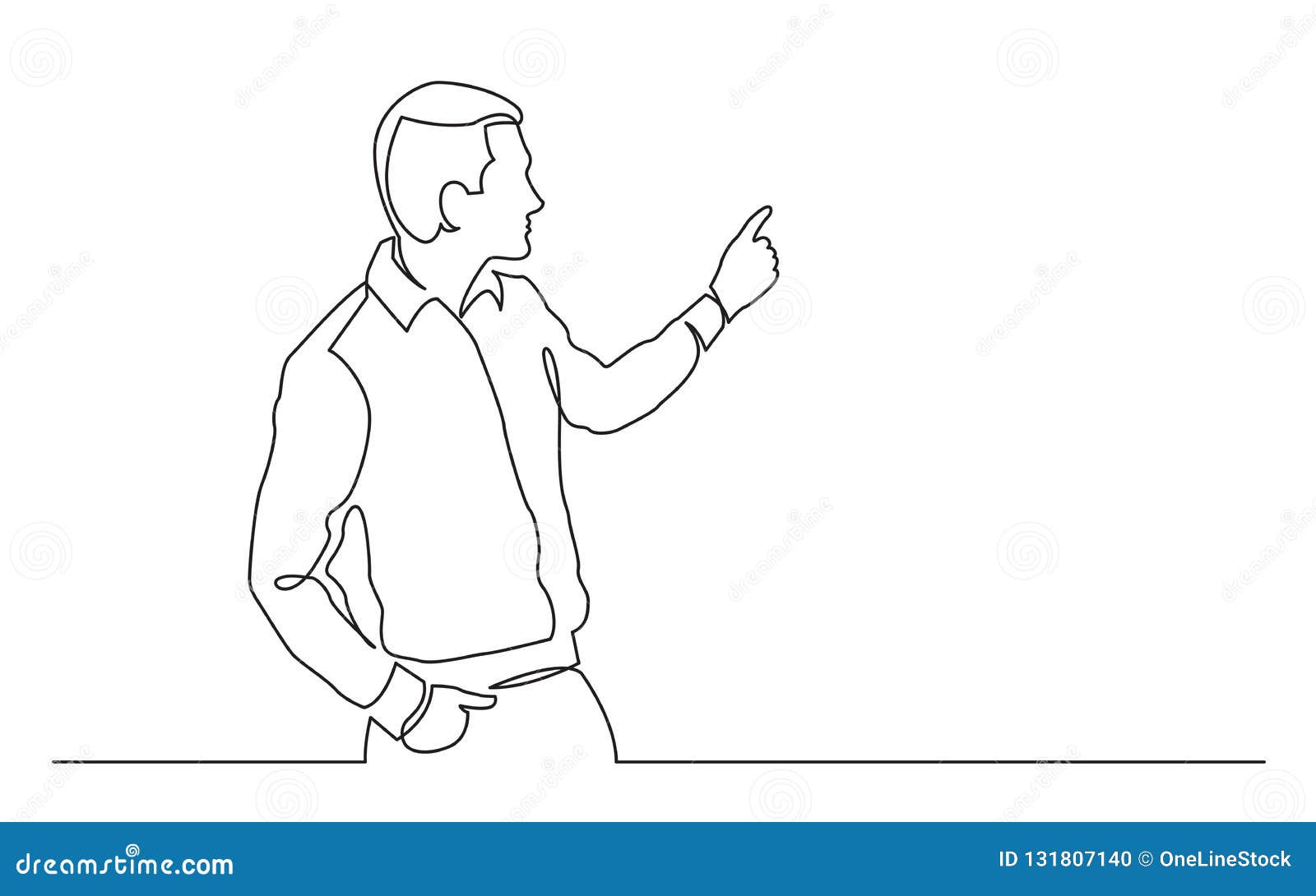 Continuous Line Drawing of Standing Man Presenter Pointing at Screen ...