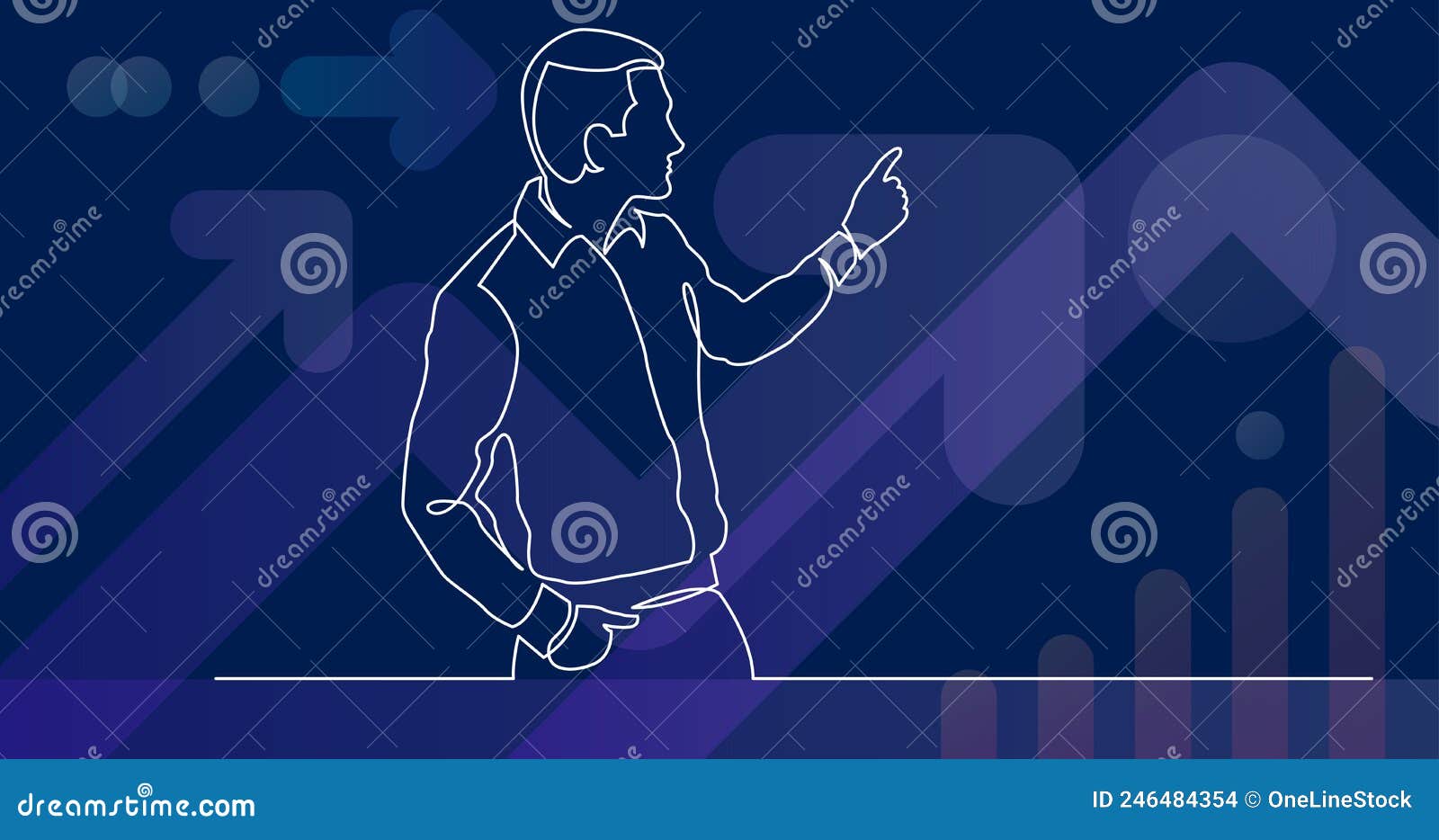 Continuous Line Drawing of Standing Man Presenter Pointing at Screen ...