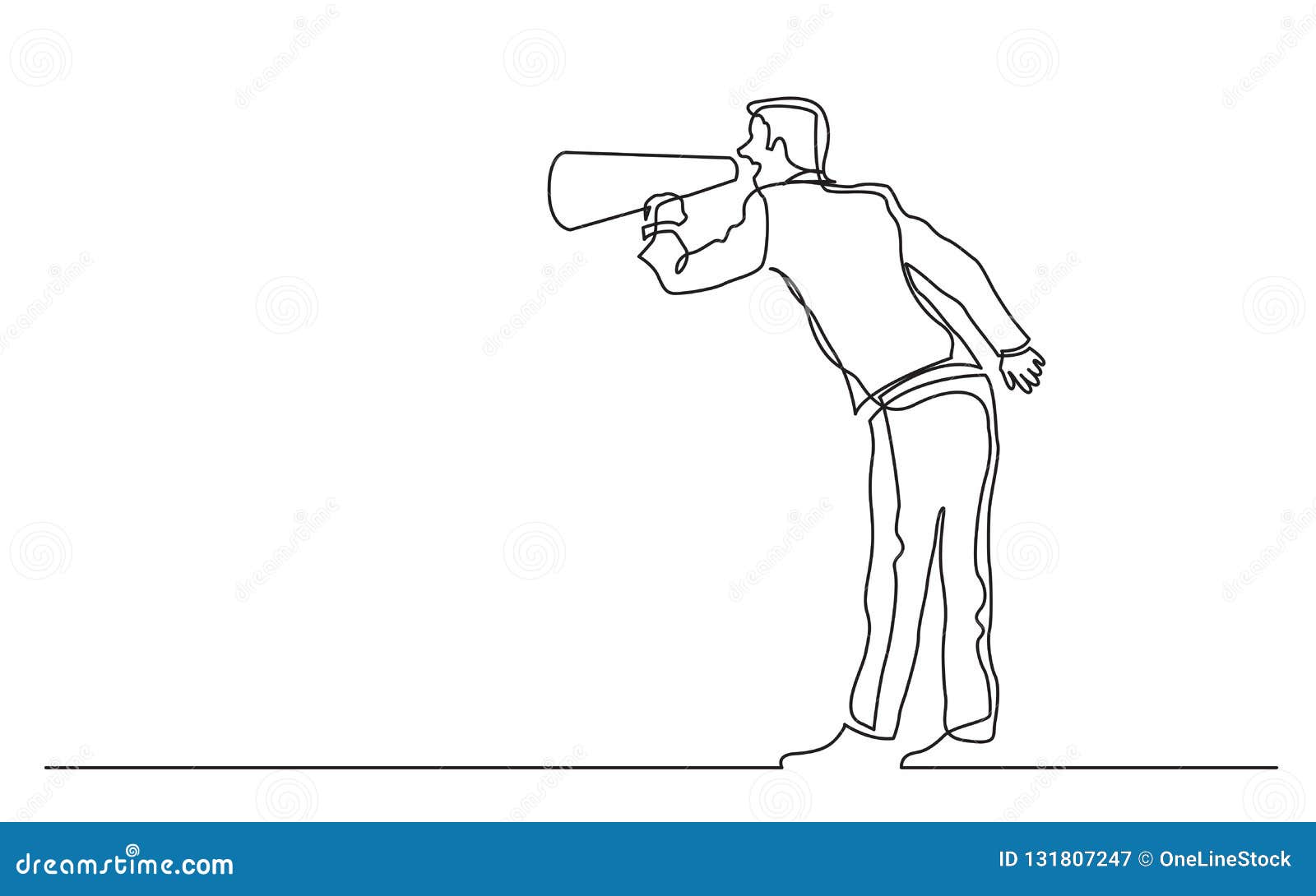 Continuous Line Drawing of Standing Man Shouting in Megaphone Stock ...