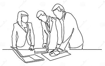 Continuous Line Drawing of Standing Office Workers Editing Paper ...