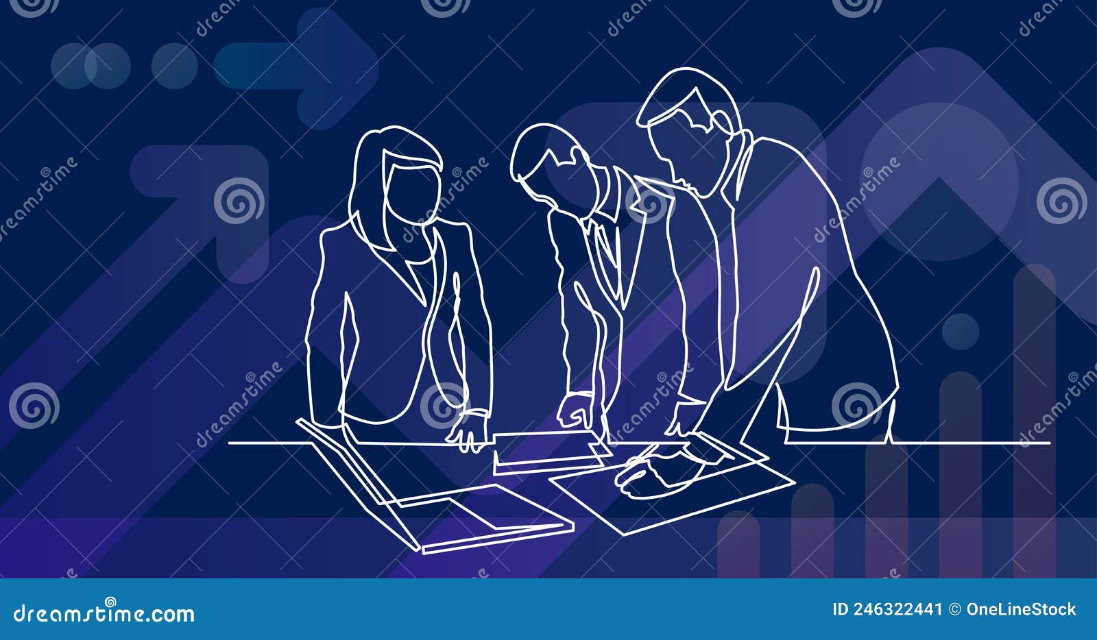 Continuous Line Drawing of Standing Office Workers Editing Paper ...