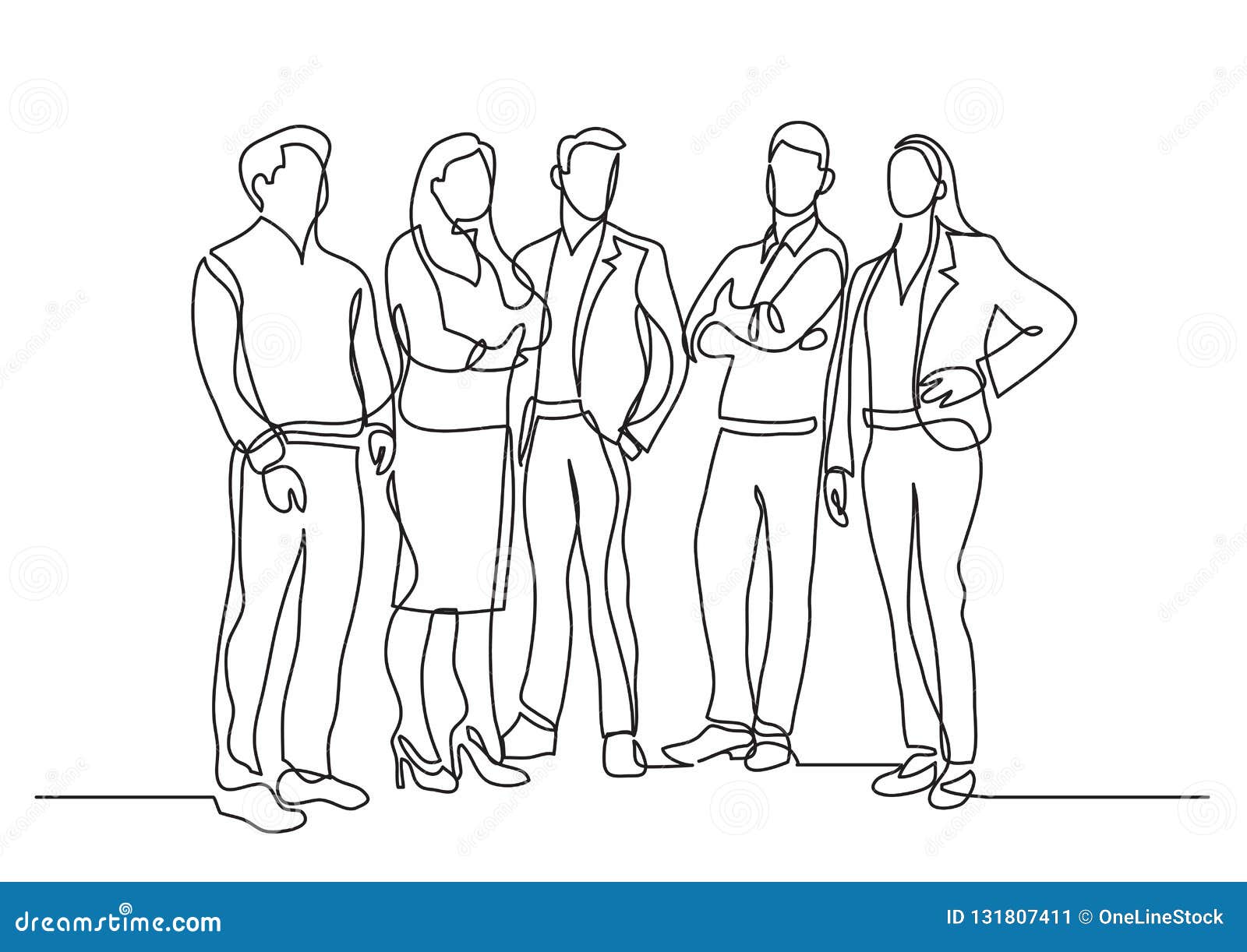 Continuous Line Drawing of Standing Team of Professionals Stock Vector ...