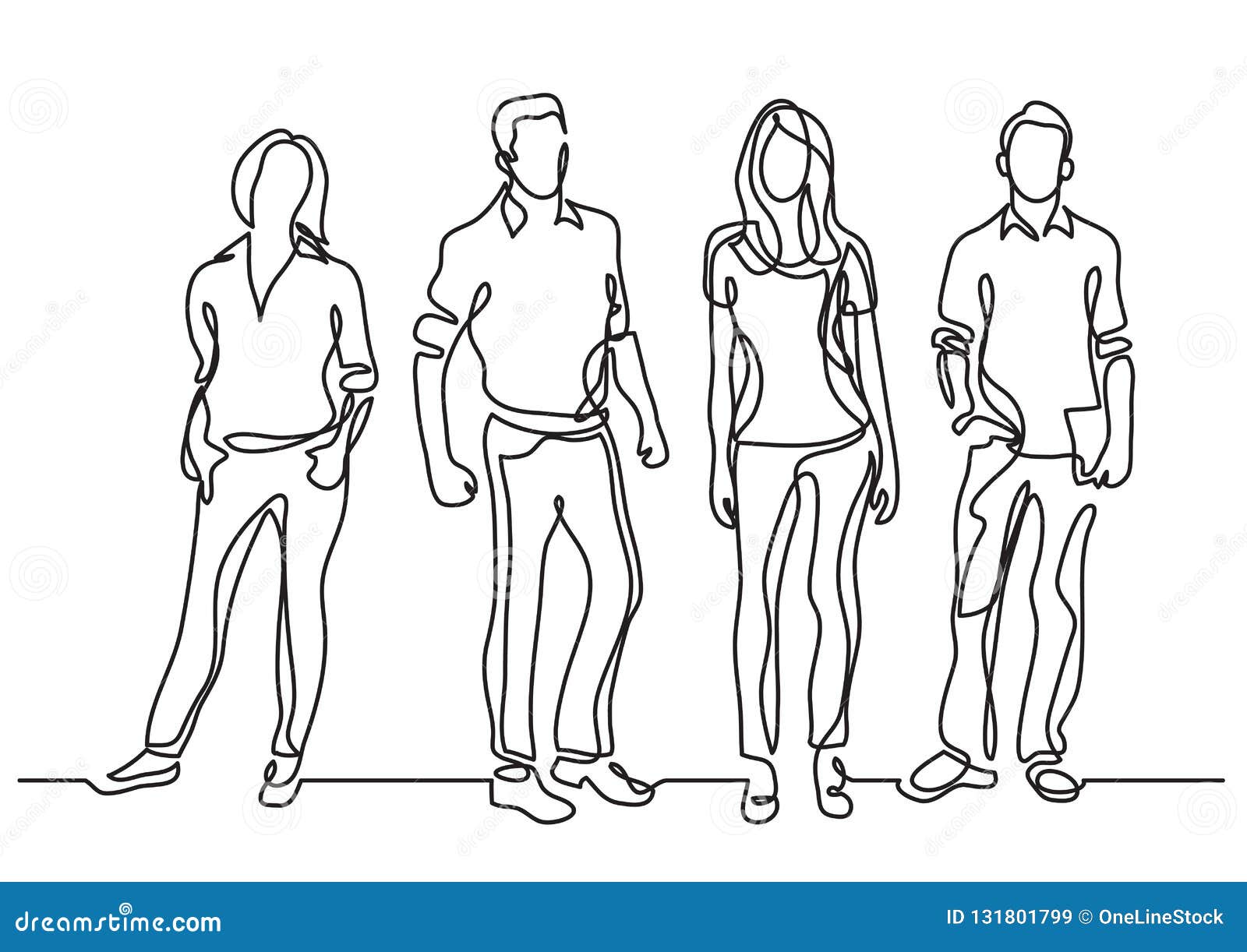 Continuous Line Drawing of Standing Young Team Members Stock Vector ...