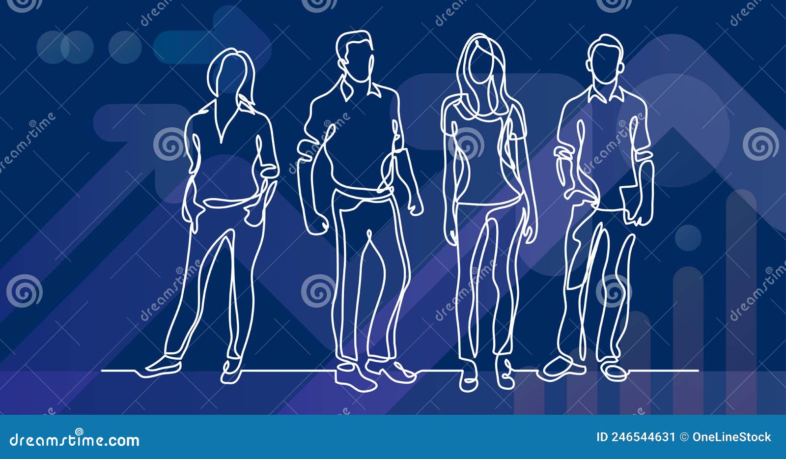 Continuous Line Drawing of Standing Young Team Members Stock Vector ...