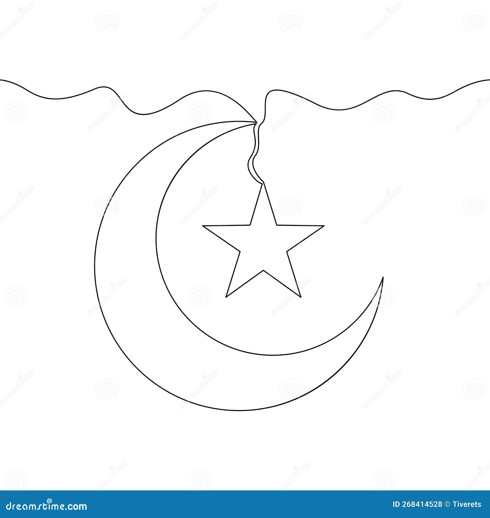 Continuous Line Drawing Stars and Moon Islamic Design Icon Vector ...