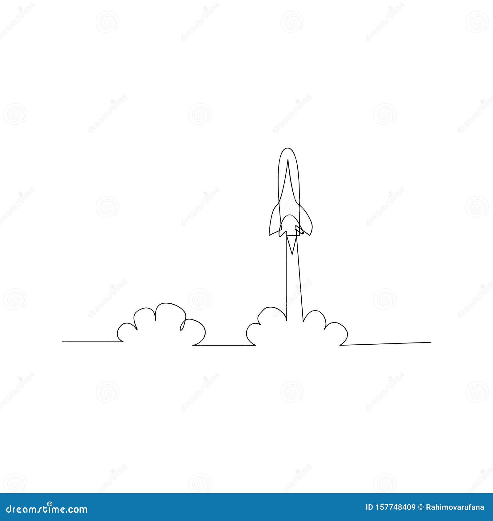 Continuous Line Drawing of Start Up Rocket. Isolated Sketch Drawing of ...