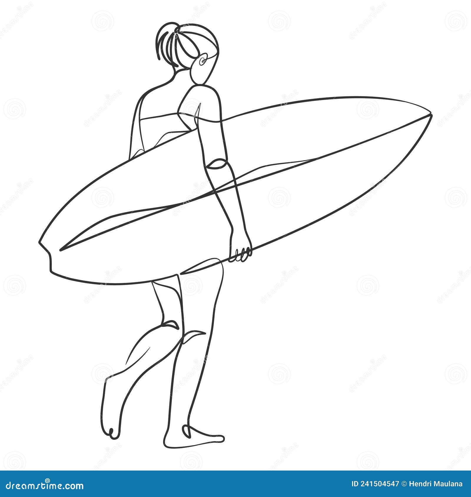 Continuous Line Drawing of a Surfer Girl with a Surfboard Stock Vector ...