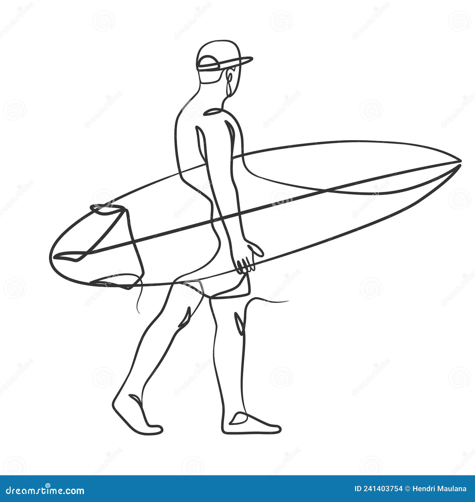 Continuous Line Drawing of a Surfer with a Surfboard Stock Vector ...
