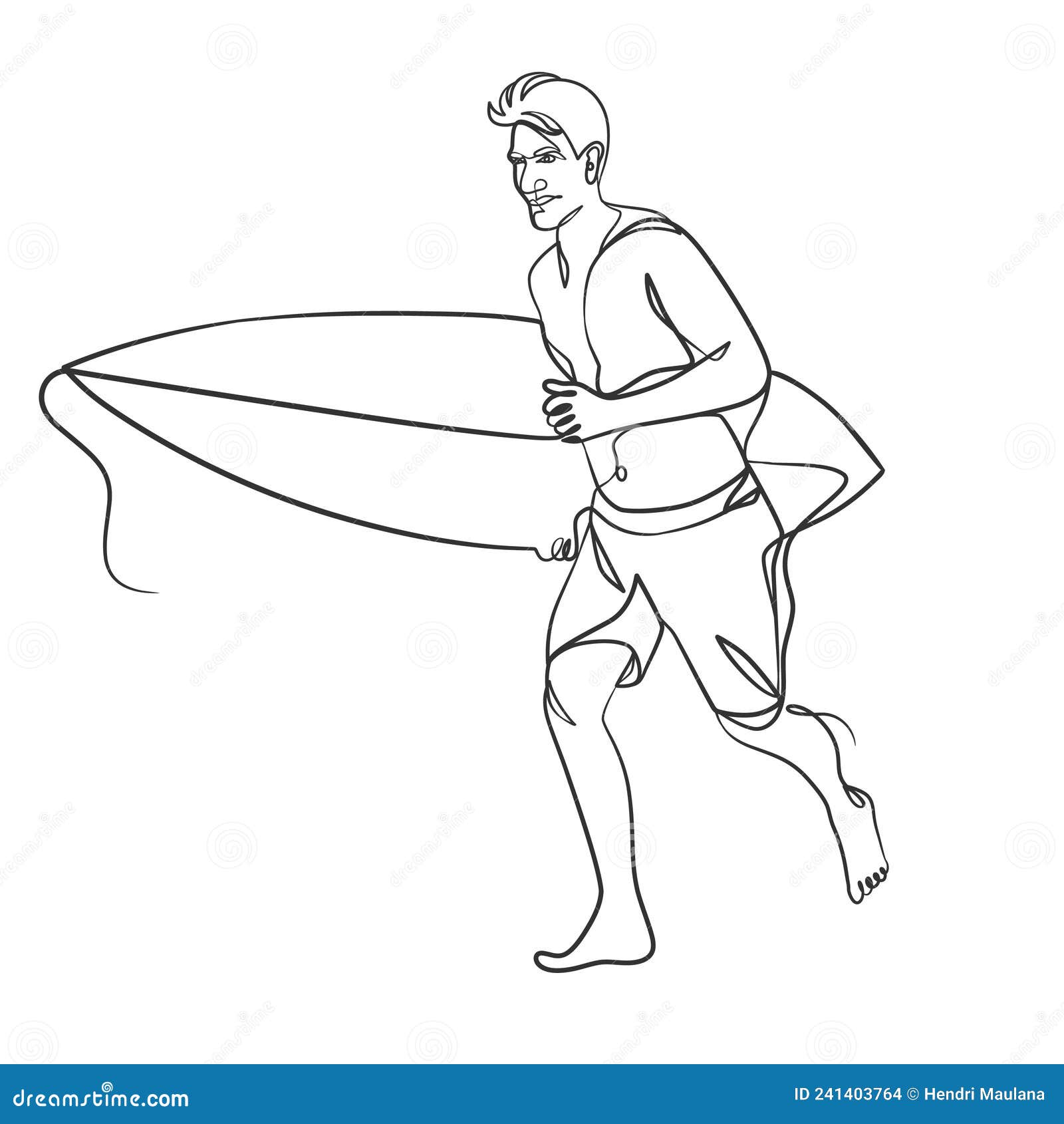 Continuous Line Drawing of a Surfer with a Surfboard Stock Vector ...