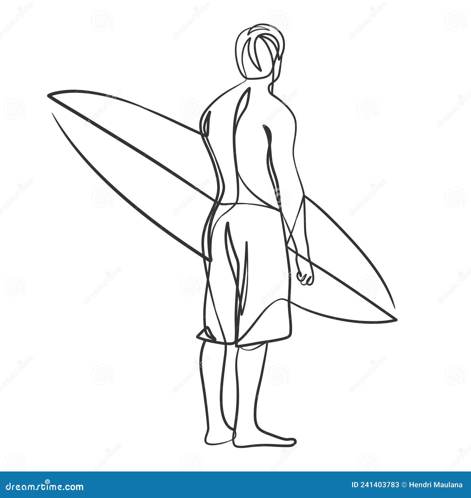 Continuous Line Drawing of a Surfer with a Surfboard Stock Vector ...