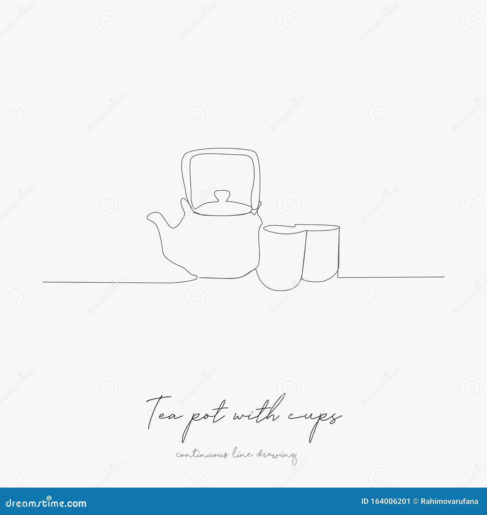 Continuous Line Drawing. Tea Pot with Cups. Simple Vector Illustration ...