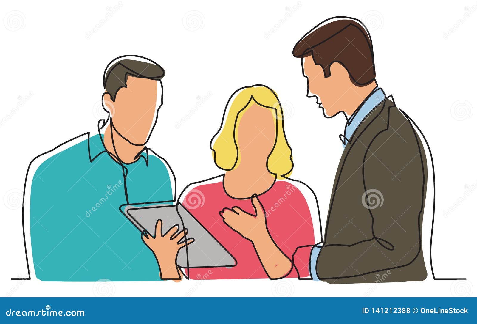 Continuous Line Drawing of Team Discussing Work Task Stock Vector ...