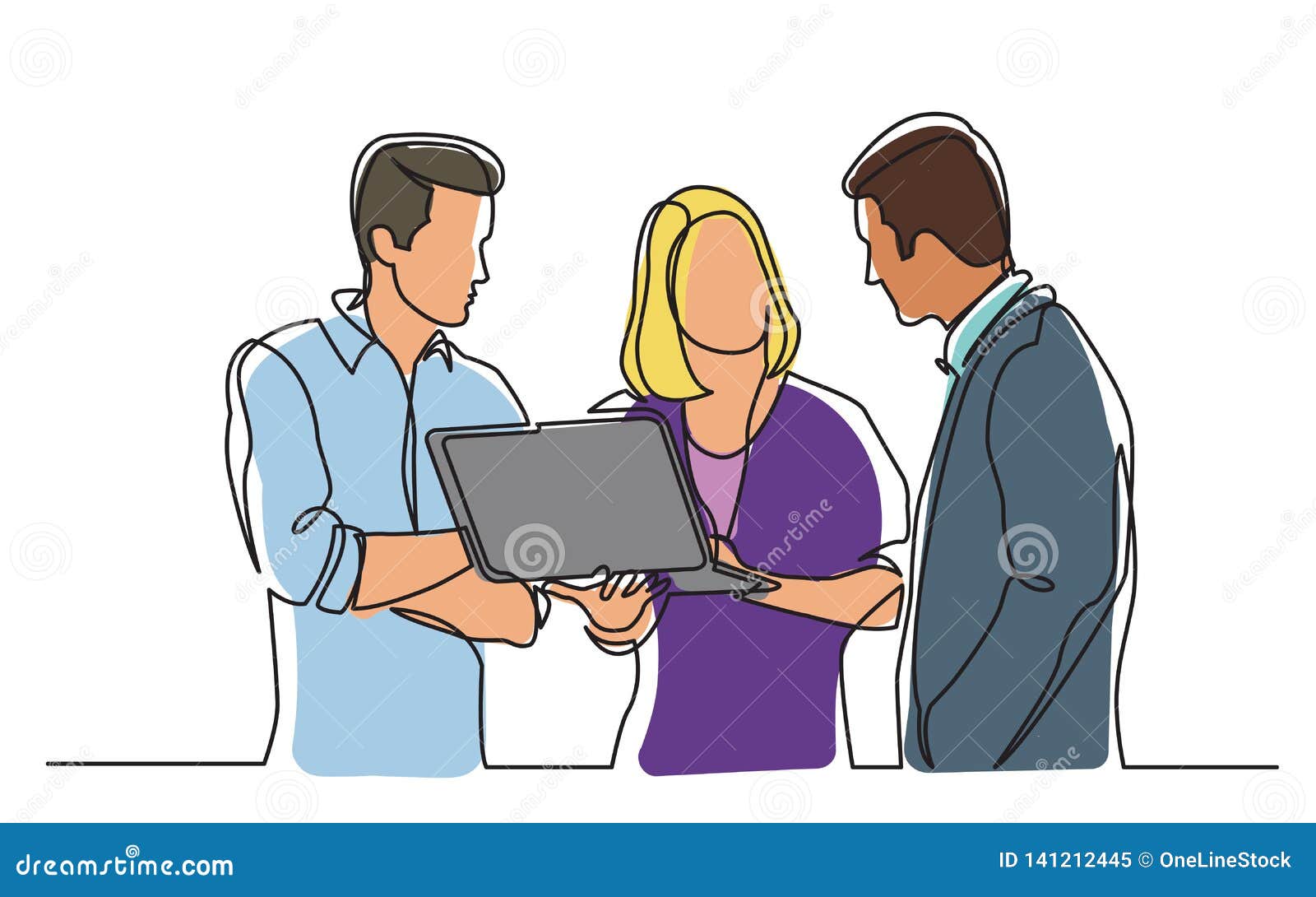 Continuous Line Drawing of Team Discussing Work Watching Laptop ... Continuous Line Drawing of Team Discussing Work Watching Laptop ...