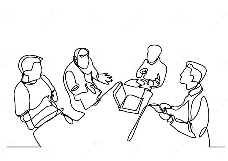 Continuous Line Drawing of Team Discussion Stock Vector - Illustration ...