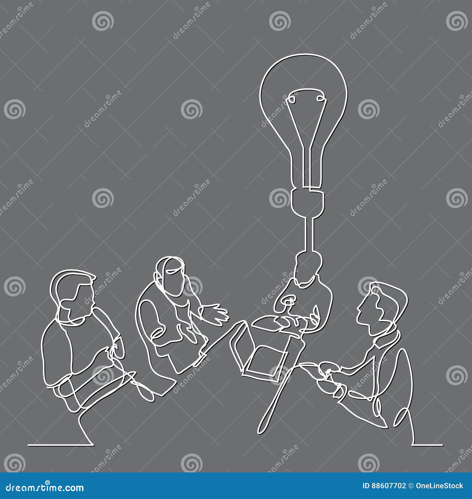 Continuous Line Drawing of Team Discussion New Idea Stock Vector ...