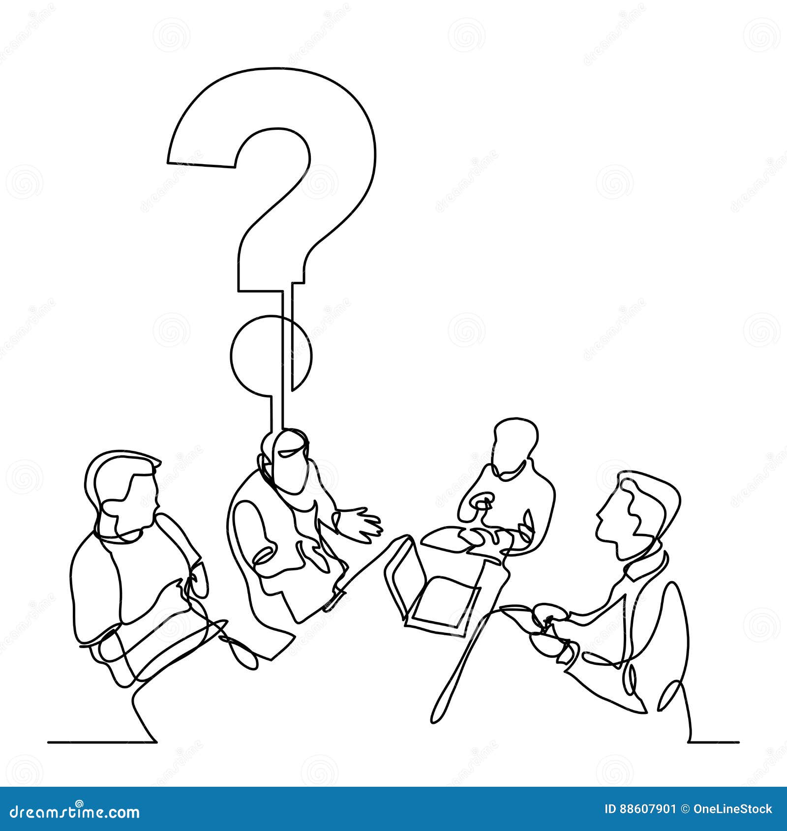 Continuous Line Drawing of Team Discussion New Question Stock Vector ...