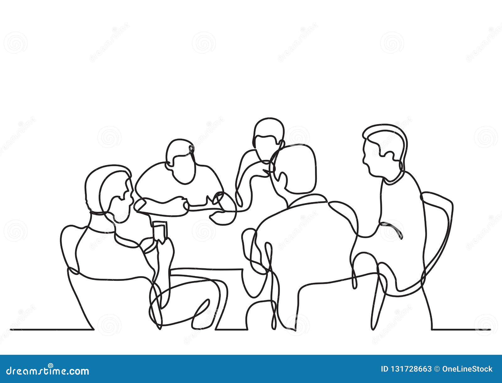 Continuous Line Drawing of Team Meeting Stock Illustration ...