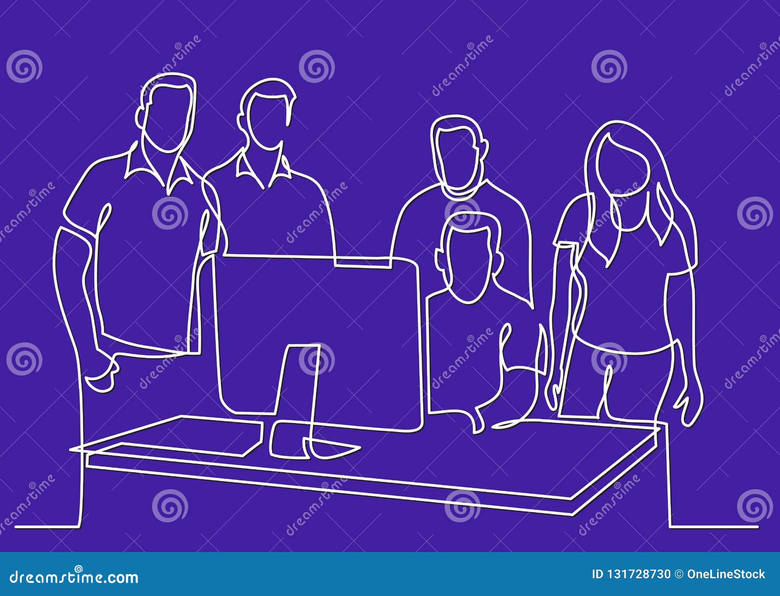Continuous Line Drawing of Team Standing in Office Stock Vector ...