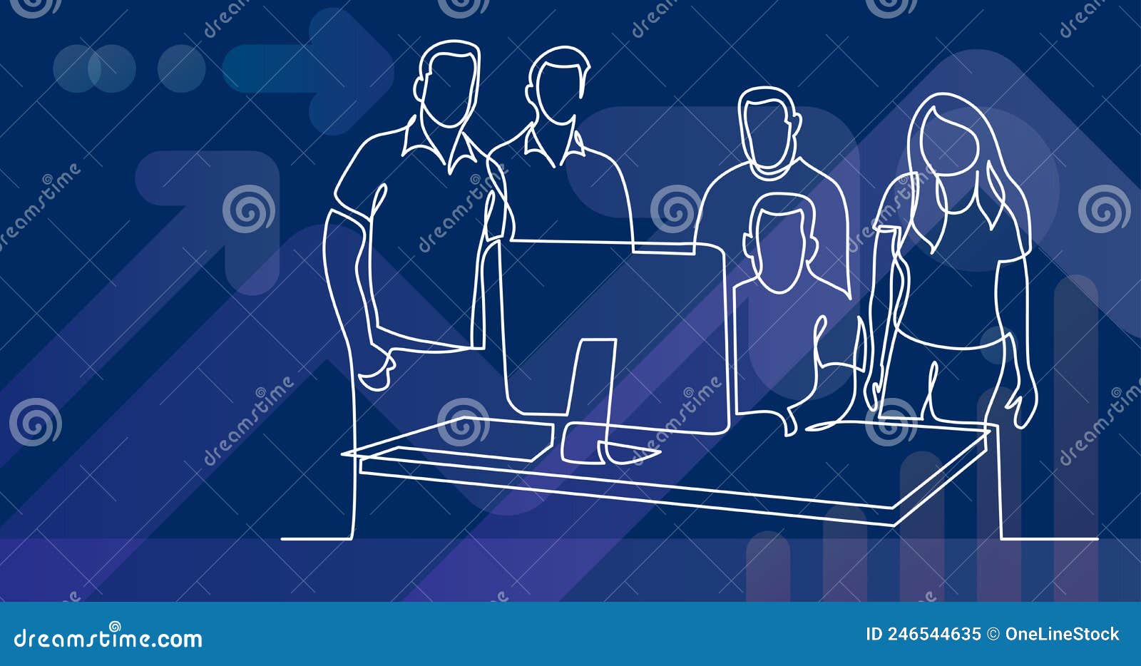 Continuous Line Drawing of Team Standing in Office Stock Vector ...